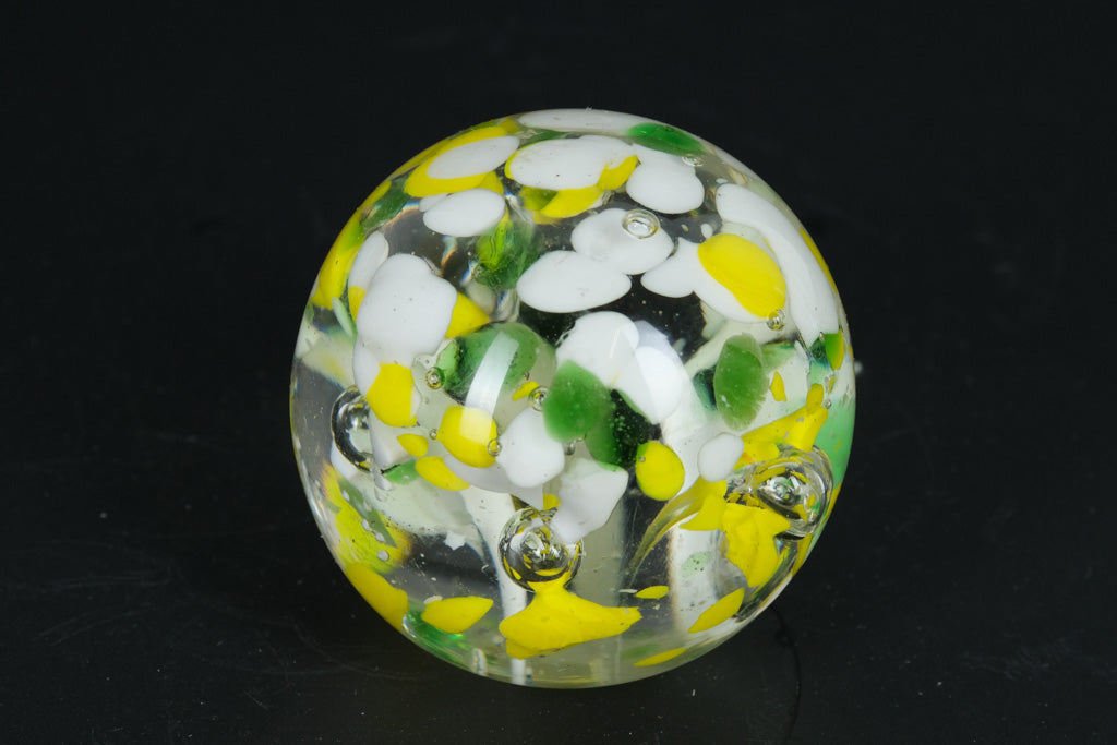 Hand-Blown Art Glass Sphere Paperweight – Yellow, White & Green Millef ...