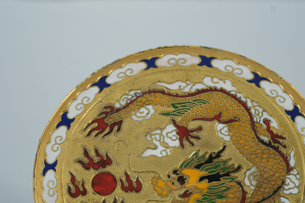 Chinese Cloisonné Dragon Decorative Plate – 5" Gold-Ground Enamel Plat ...