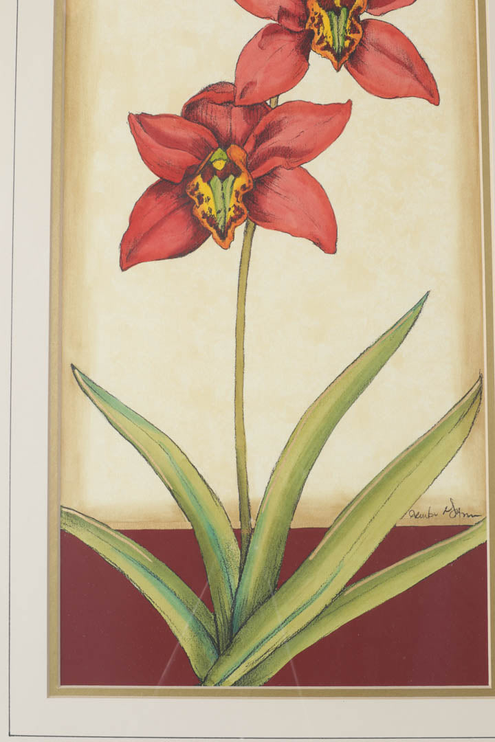 Signed Red Orchid Botanical Framed Art Print Floral Wall Decor 20 x 31 ...