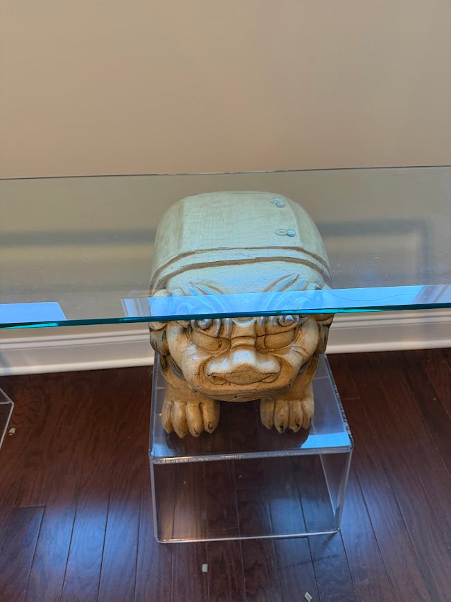 One-of-a-Kind Foo Dog Console Table with Acrylic Stands & Glass Top ...