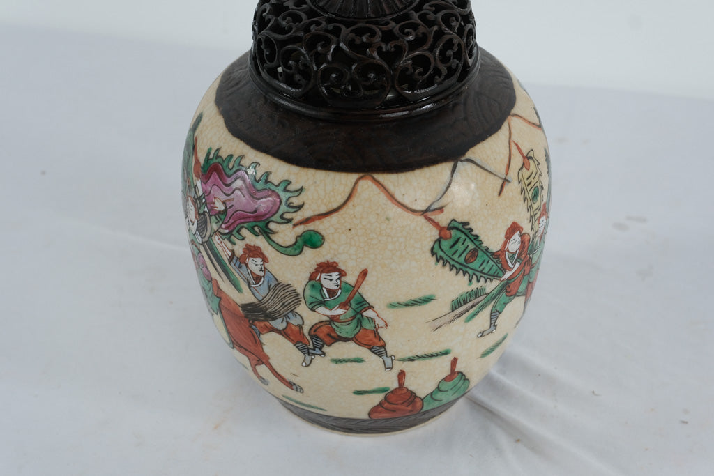 Vintage Chinese Crackle Glaze Ginger Jar with Carved Wood Lid – Hand-P ...