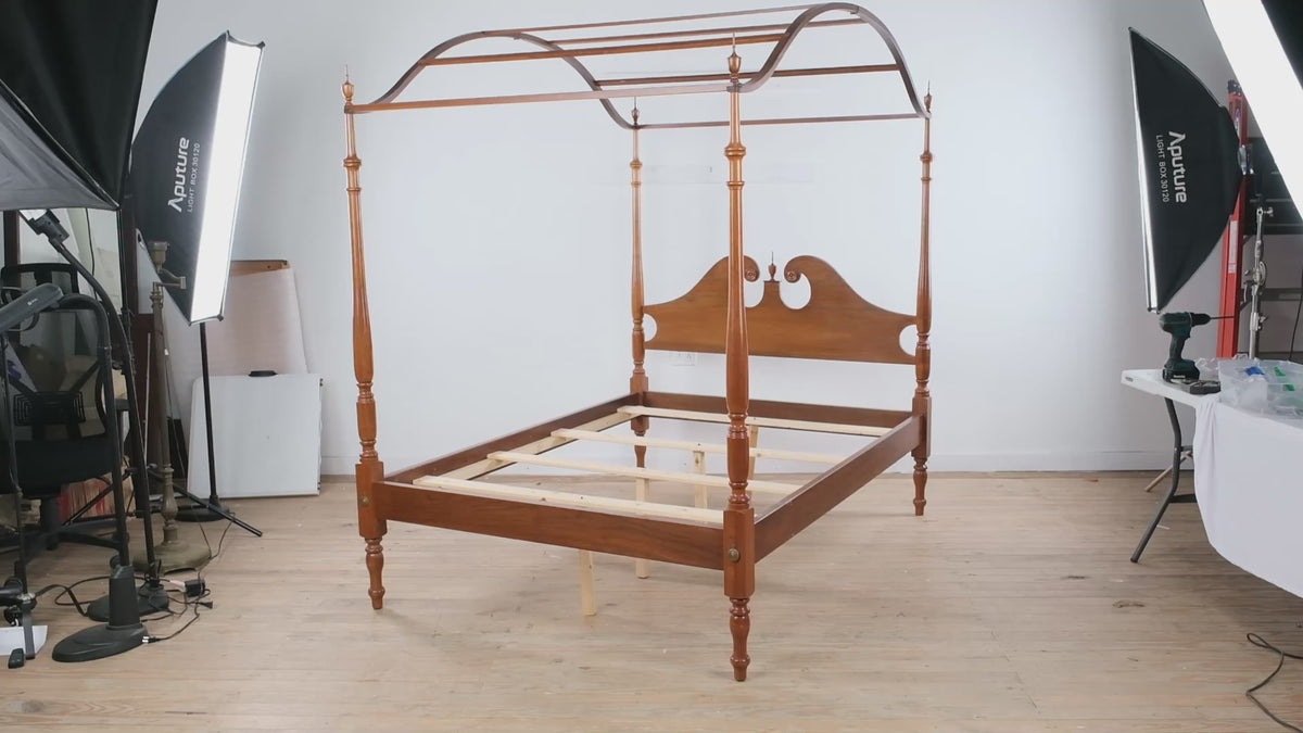Caroline Paige Solid Wood Full Size Canopy Poster Bed with Arched Crow ...
